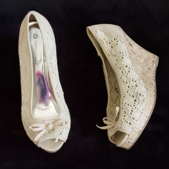 Charming Charlie | Shoes | Charming Charlie Womens Creme Crotchet Peep ...